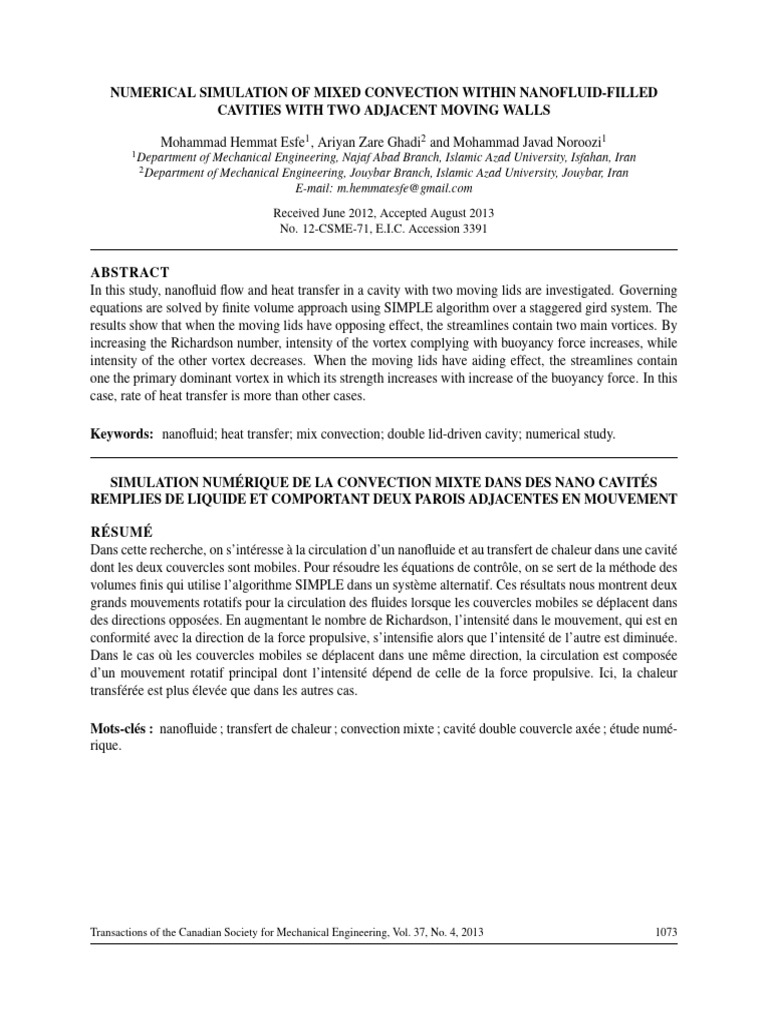 Numerical Simulation Of Mixed Convection Pdf