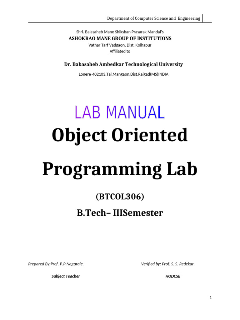 Oop Lab Manual.... | PDF