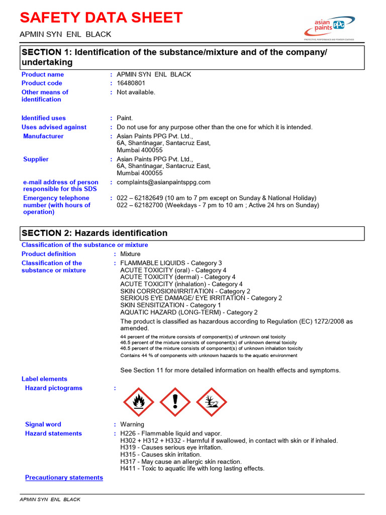 SECTION 1: Identification of The Substance/mixture and of The Company ...