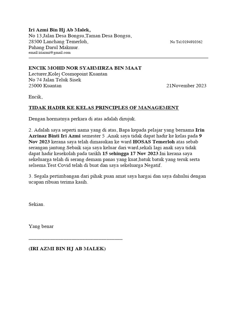 Surat Tidak Hadir | PDF