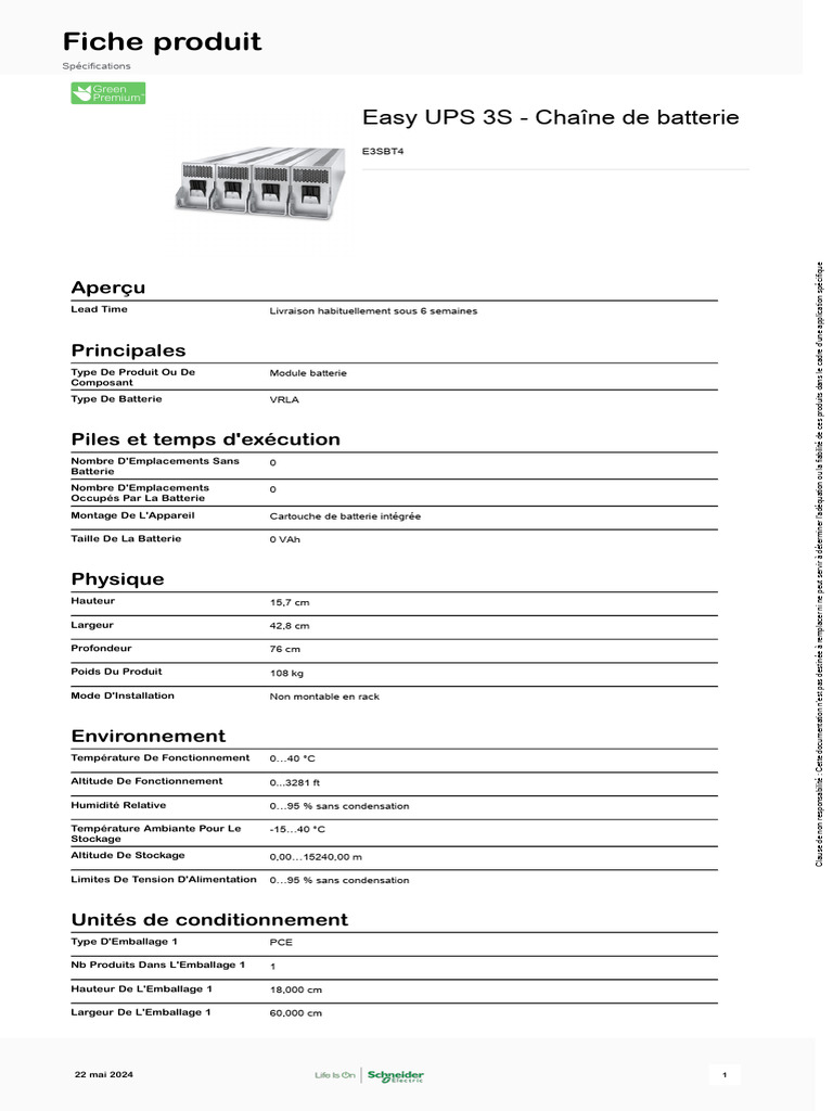 Schneider Electric - Accessoires-Easy-UPS-série-3 - E3SBT4 | PDF