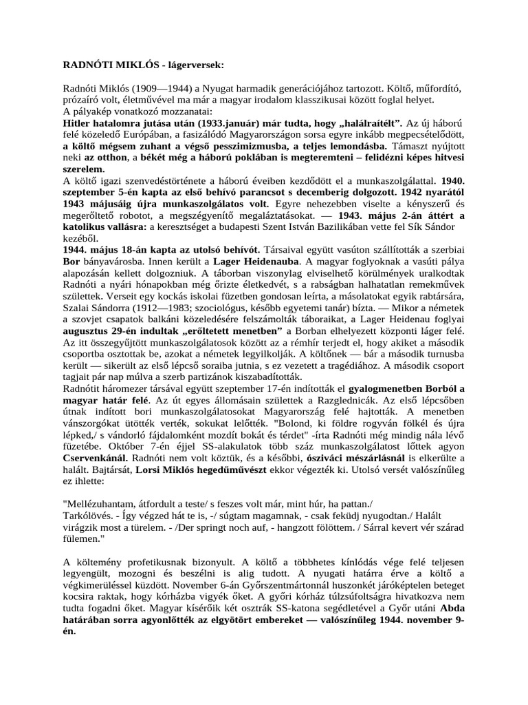 RADNÓTI MIKLÓS-világháborús Költészete | PDF
