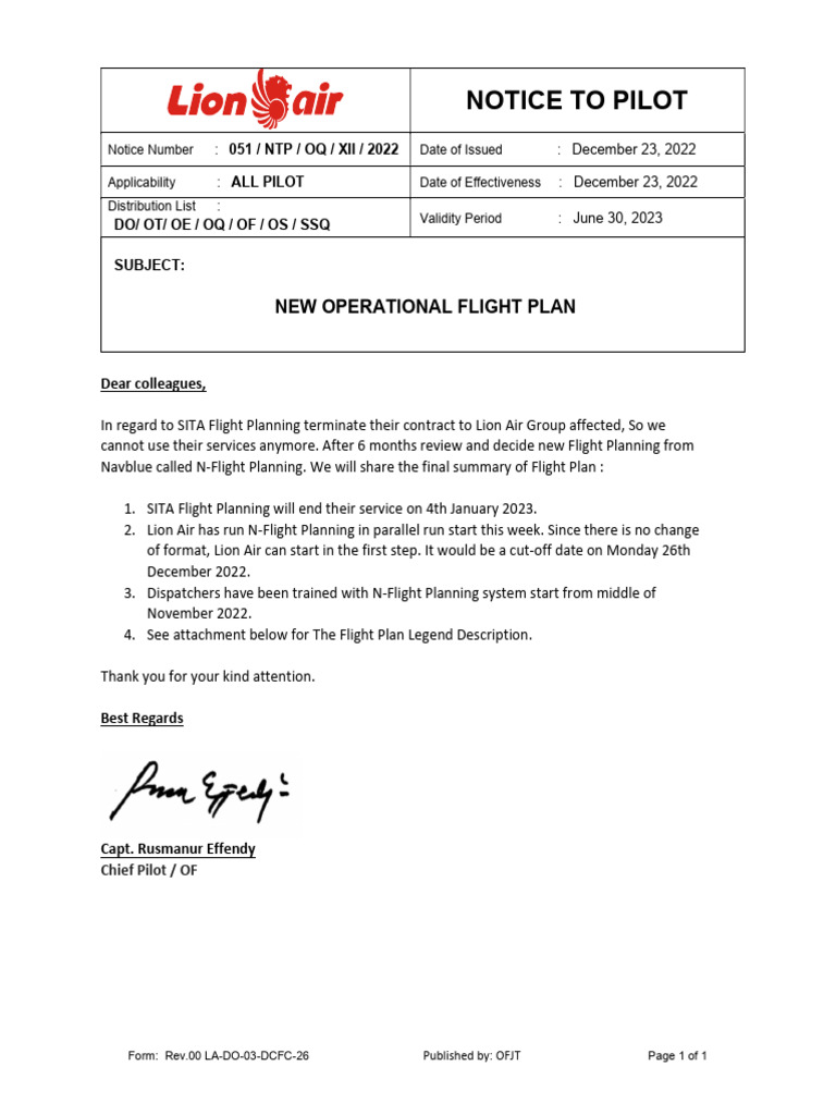 NTP 051 New Operational Flight Plan | PDF