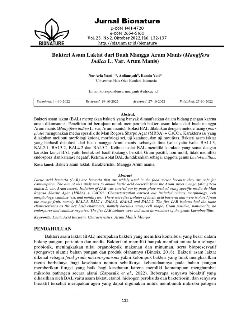 Bakteri Asam Laktat Dari Buah Mangga Aru | PDF