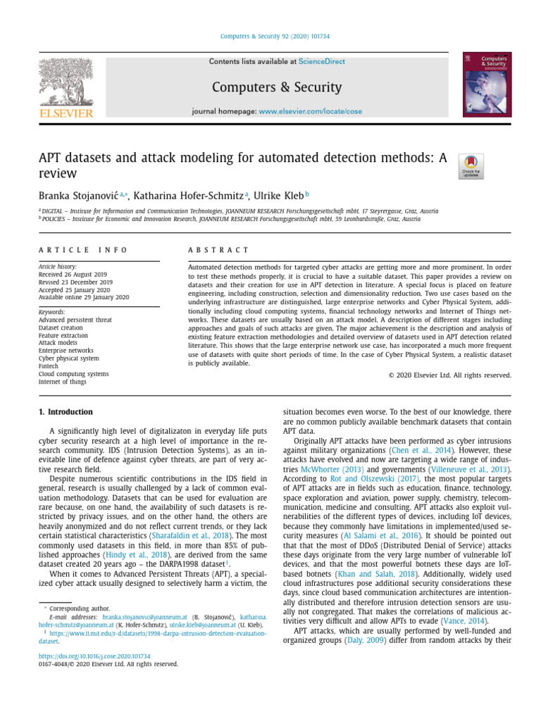APT Datasets and Attack Modeling For Automated Detection Methods-A ...