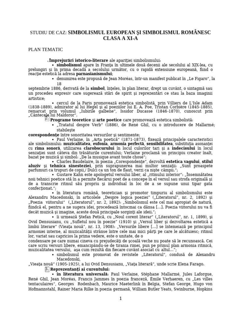 Studiu de Caz. Simbolismul European Si Simbolismul Romanesc | PDF
