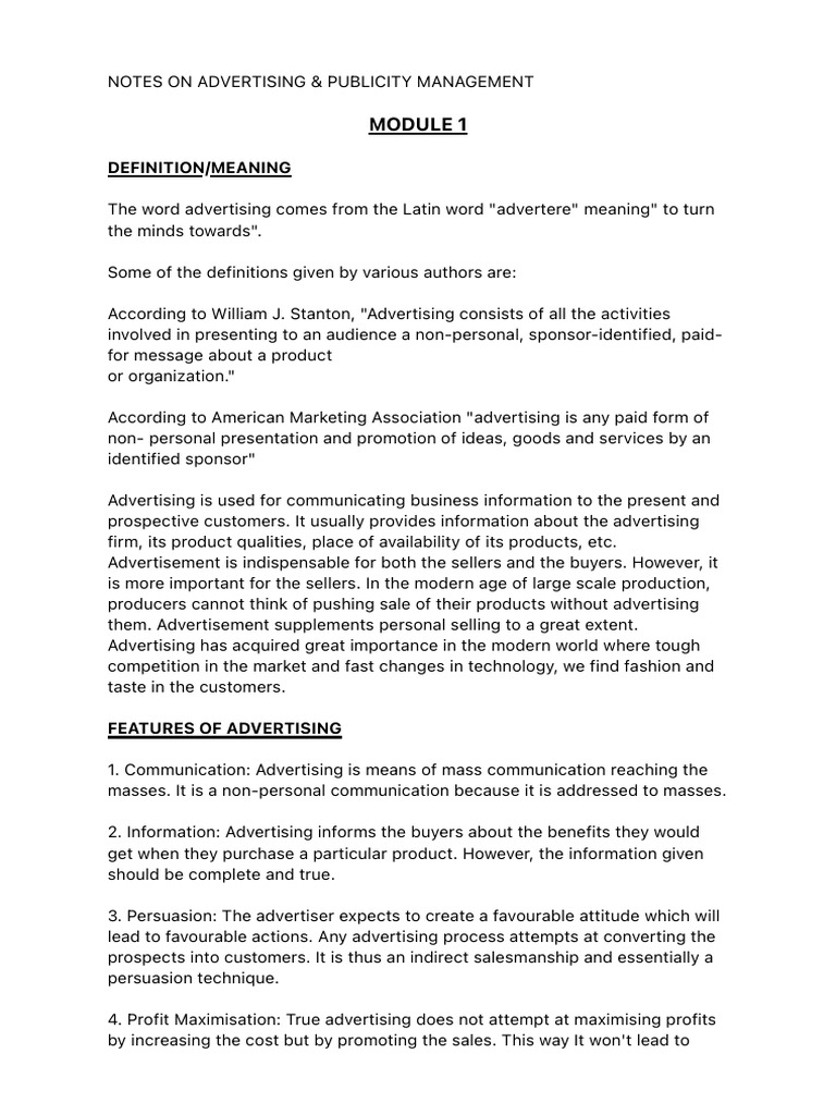 Notes On Advertising & Publicity Management | PDF