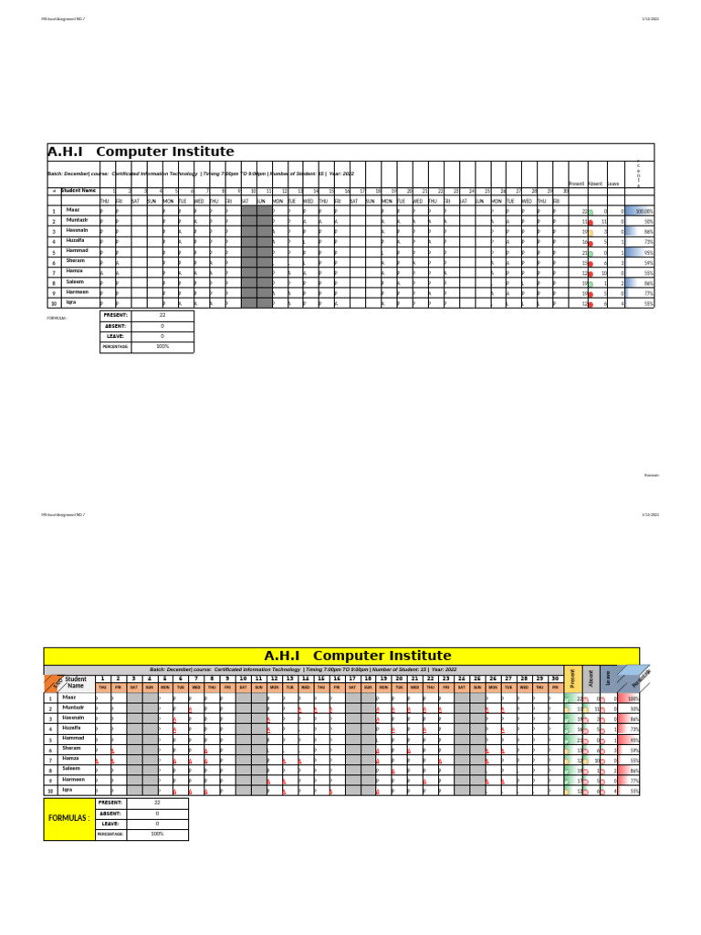 ATTENDENCE REGISTER ASSI 6-Ed | PDF