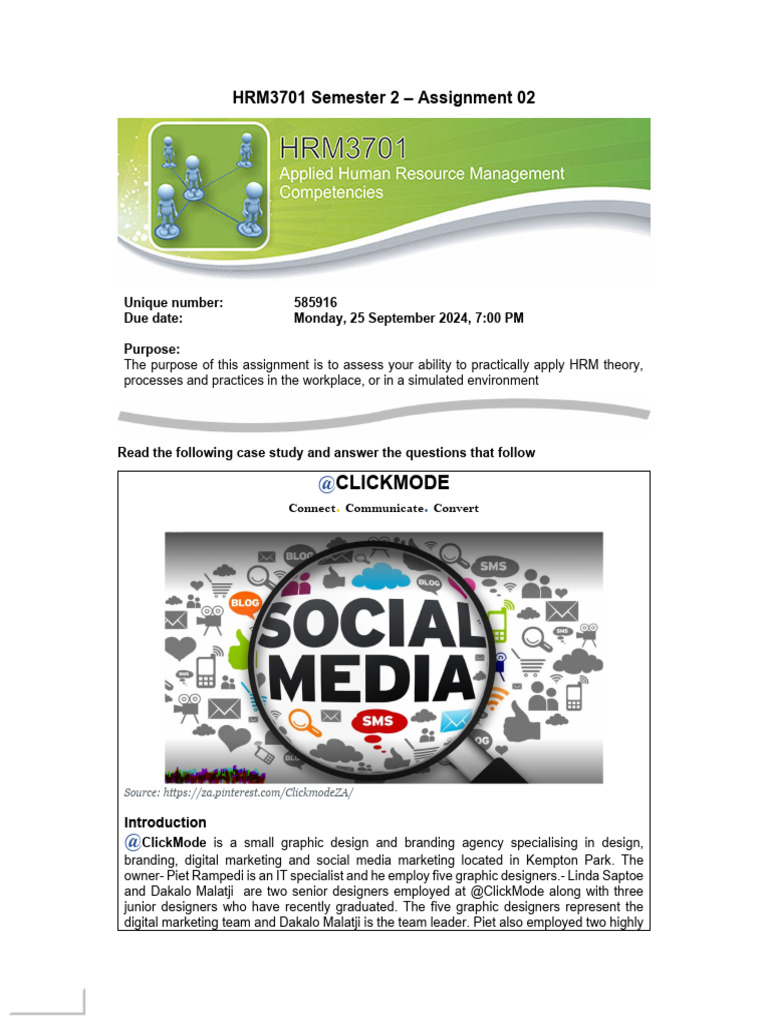 HRM3701 Assignment 2 Tasks S2 2024 | PDF