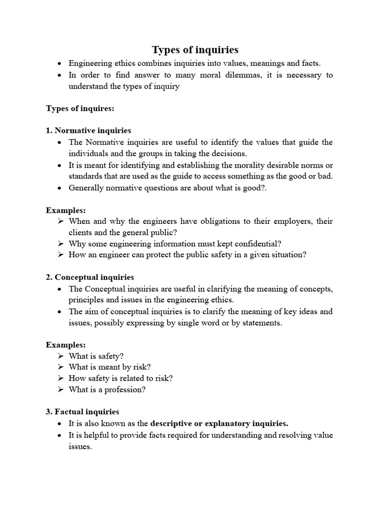 Types of Inquiry in Engineering Ethics | PDF | Career & Growth