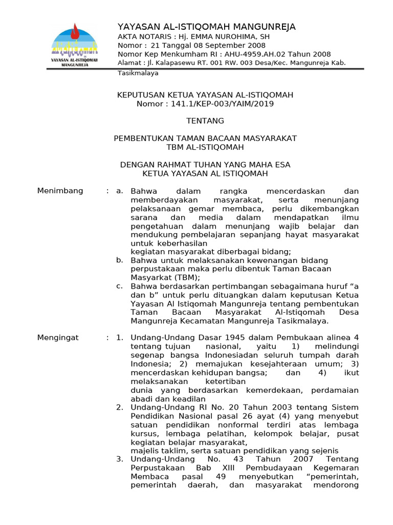 SK TBM Al Istiqomah Fix-1 | PDF