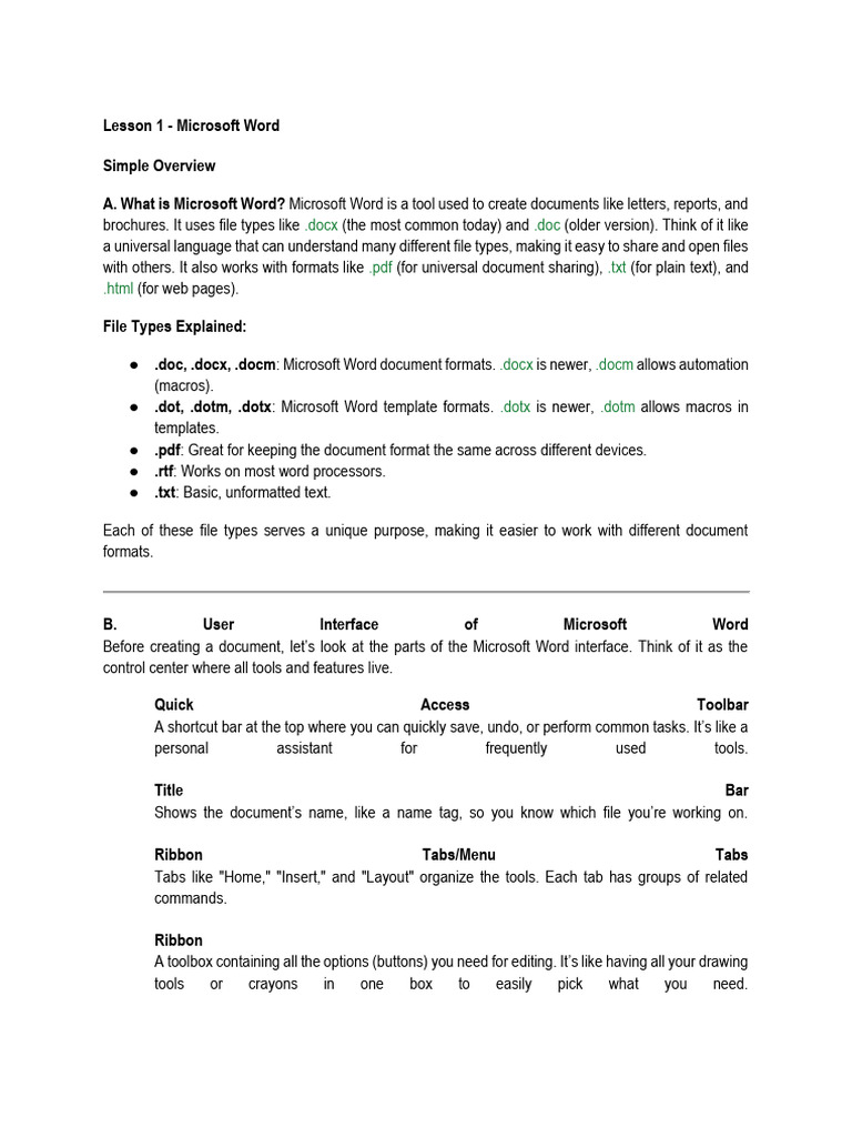 Lesson 1 Microsoft Word | PDF