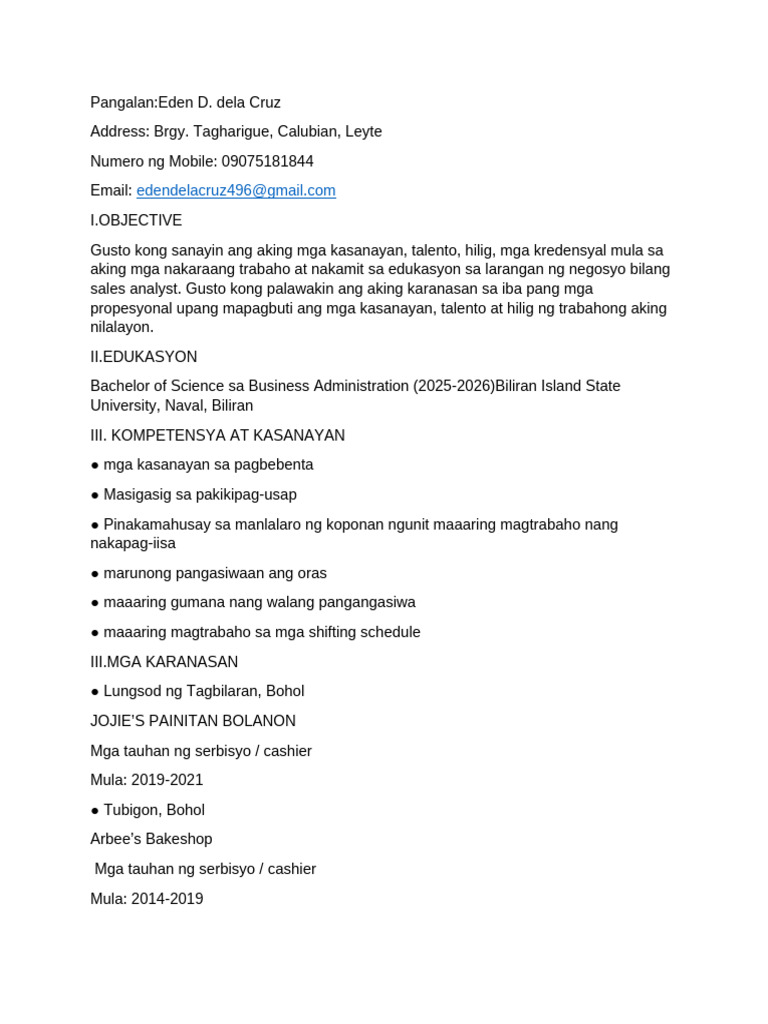 Resume Tagalog | PDF