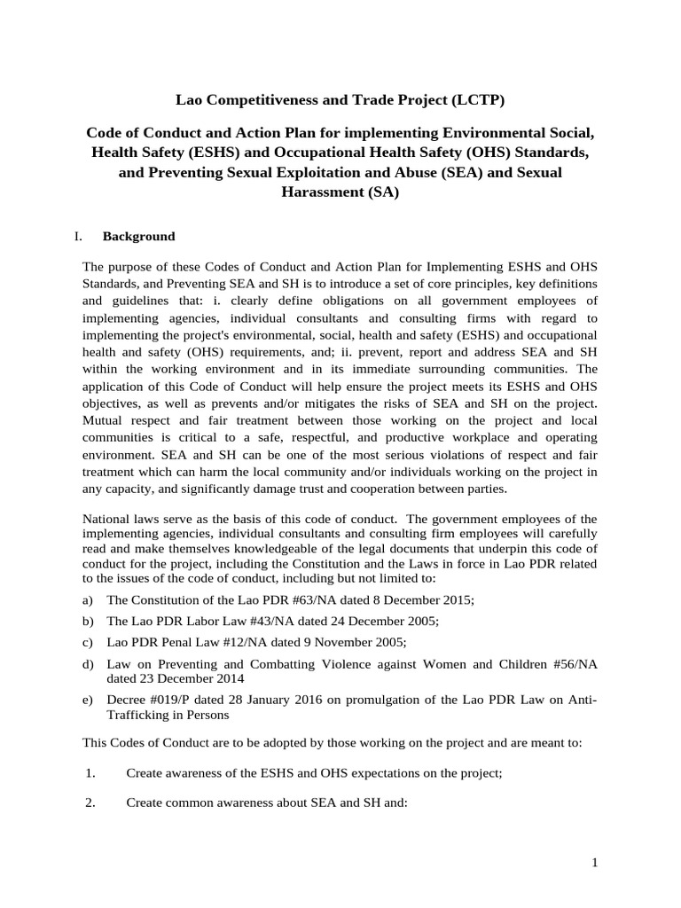 LCTP Code of Conduct and Action Plan | PDF