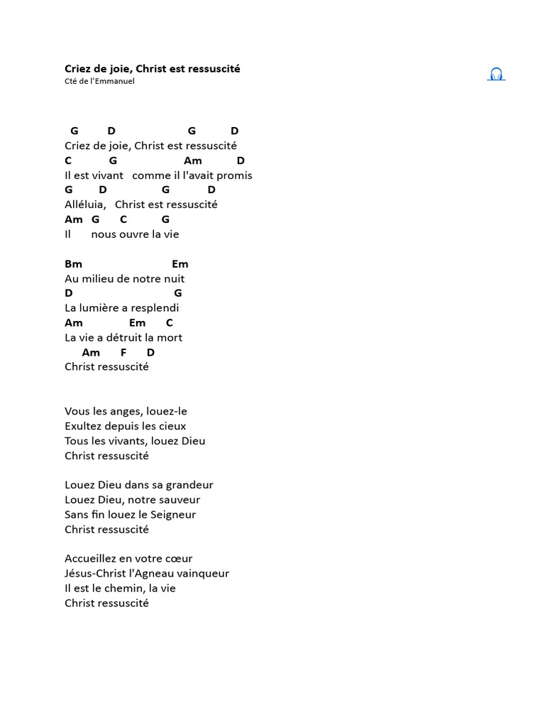 Criez de Joie, Christ Est Ressuscité - Cté Emmanuel | PDF