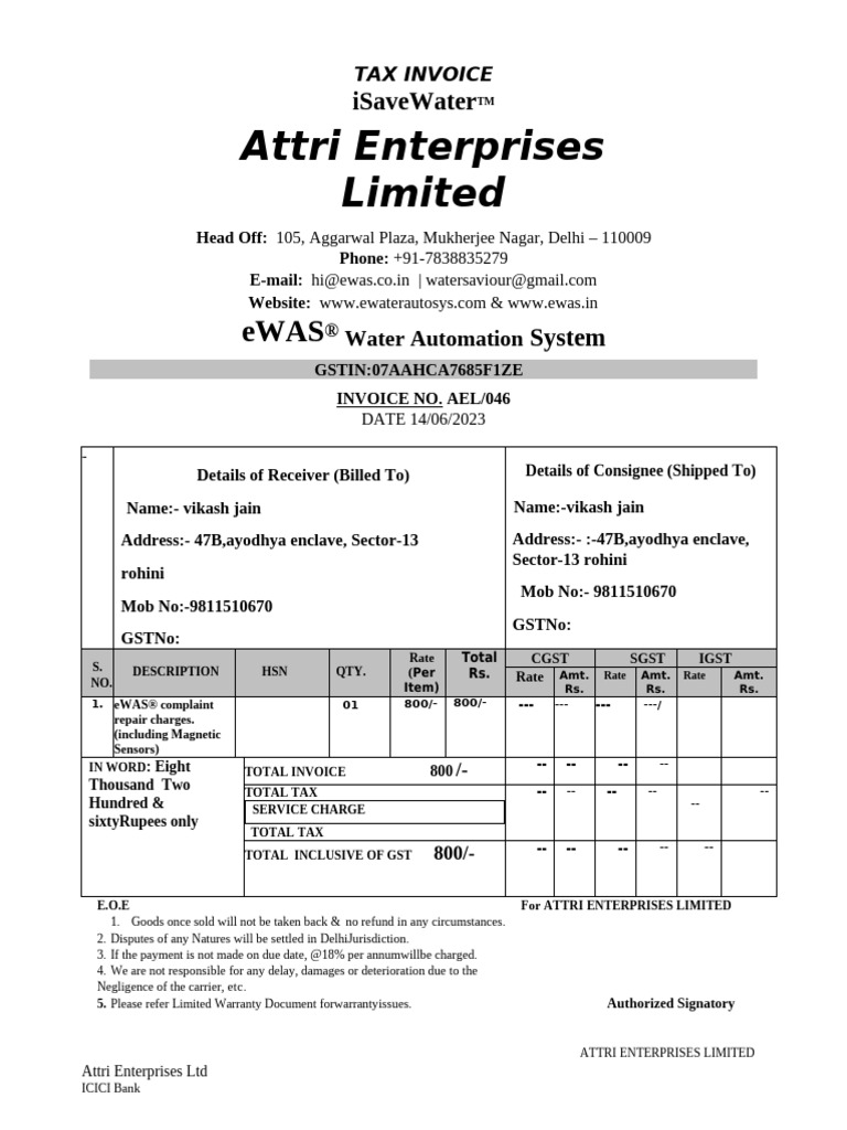 0000 Invoice Bill Vikash Jain | PDF