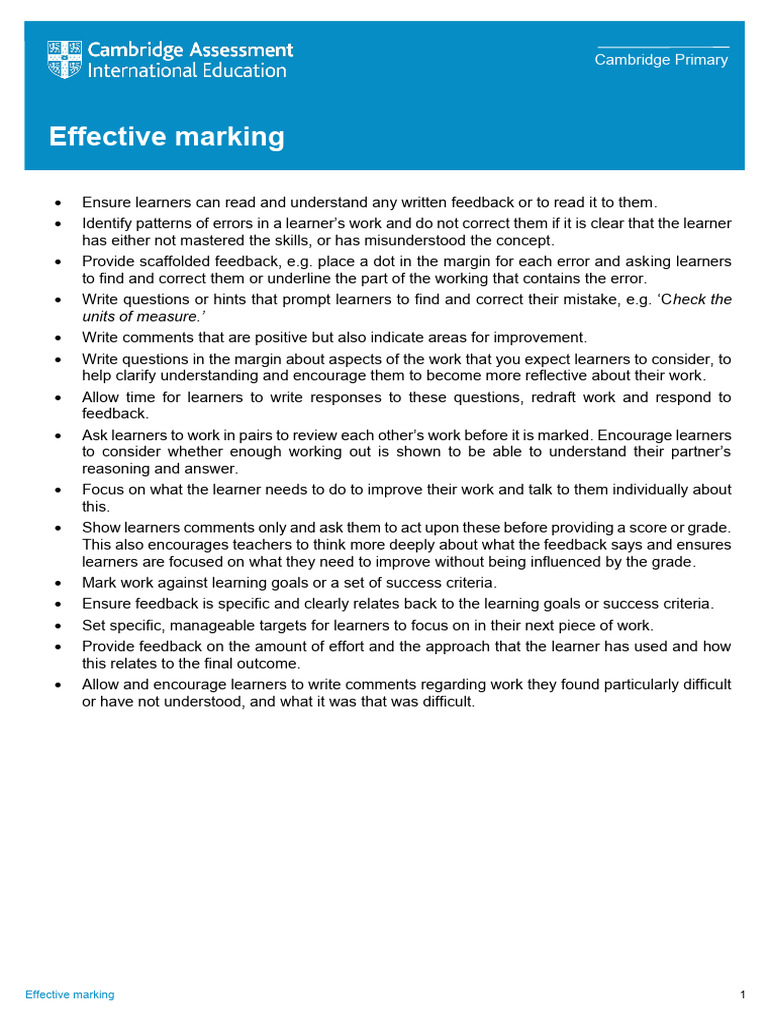 Primary factsheet - 0058_Ext_OTG_Lesson3_Effective+marking | PDF