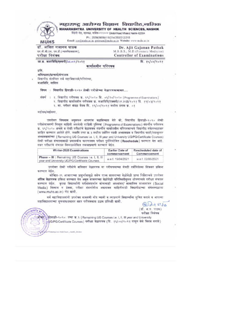 IMP - Winter 2020 MUHS Exam Rescheduled - Dhanwantari Ayurved Medical ...