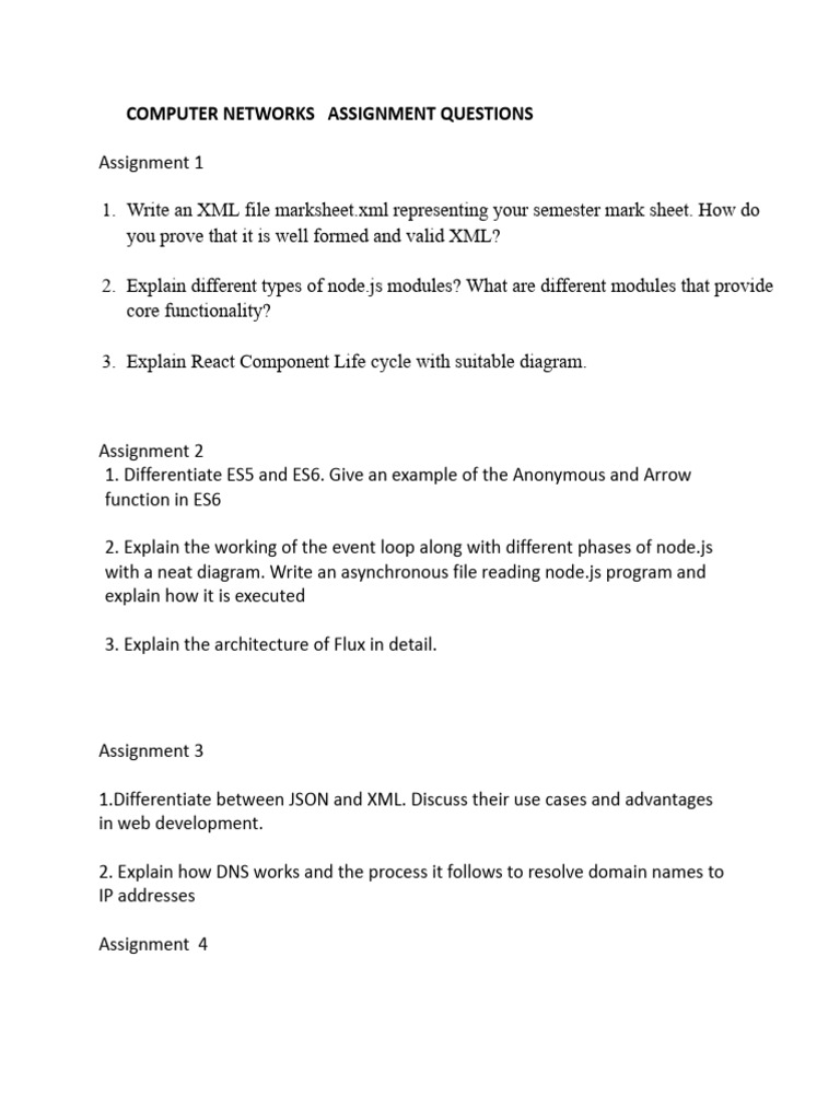 Computer Networks Assignment Questions | PDF