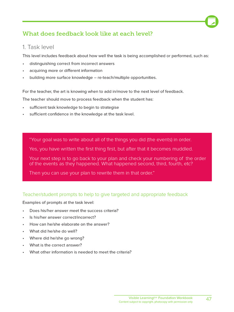 What Does Feedback Look Like at Each Level | PDF