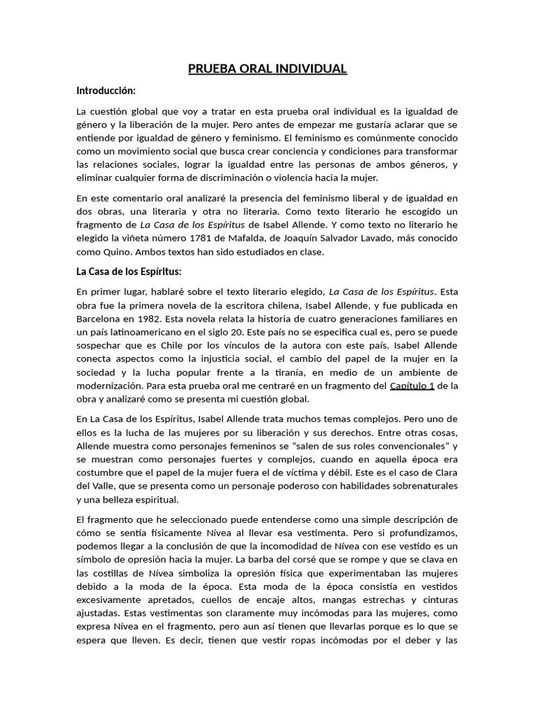 Prueba Oral Individual IB Español A 2024 | PDF