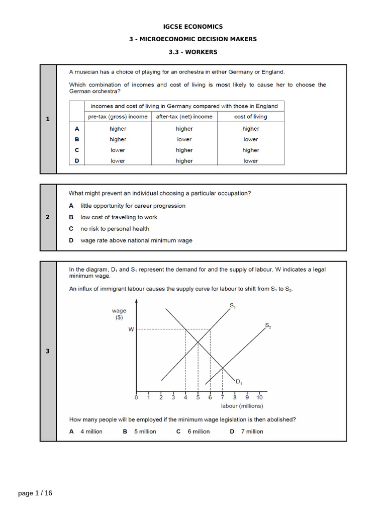 IGCSE Economics - 3.3 - Workers | PDF