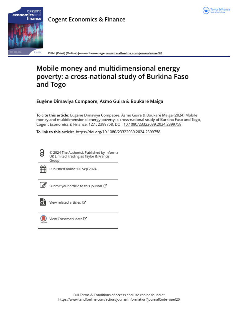 Mobile Money and Multidimensional Energy Poverty A Cross-National Study ...