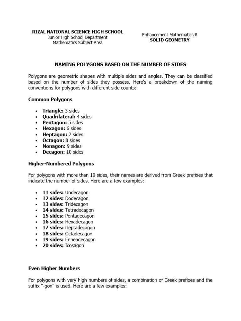 Naming Polygons Based On Number of Sides | PDF