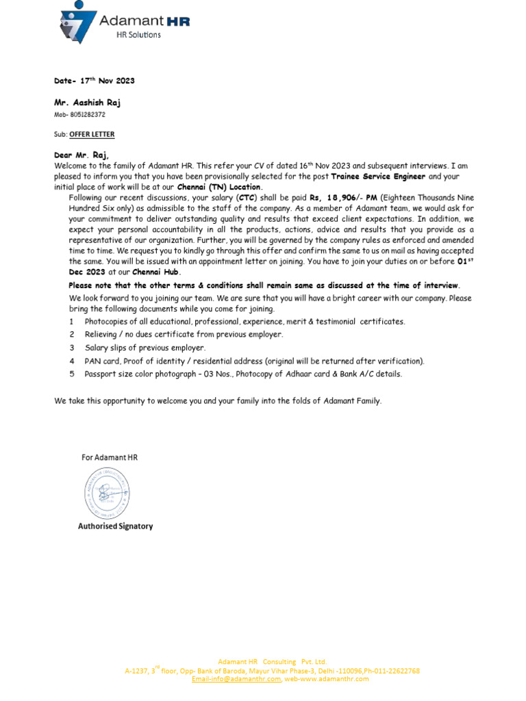 Aashish Raj Offer Chennai | PDF