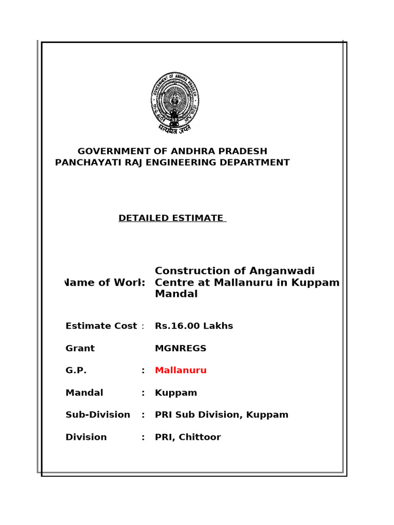 Anganwadi Building-NREGS | PDF | Construction Aggregate | Concrete