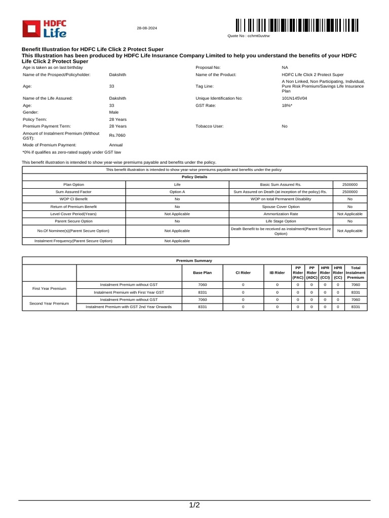 HDFC Life Insurance Illustration | PDF