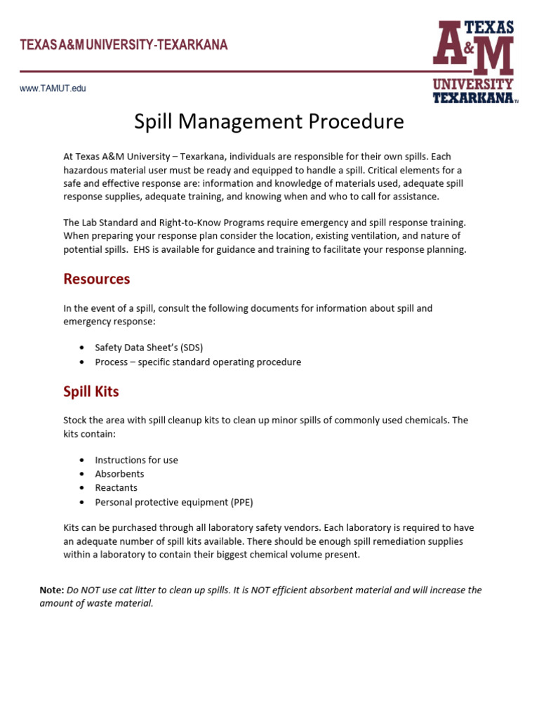 Spill Management Procedure | PDF