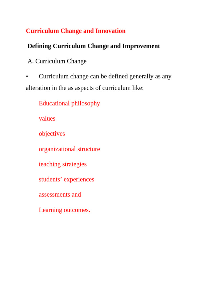 Curriculum Change and innovation | PDF
