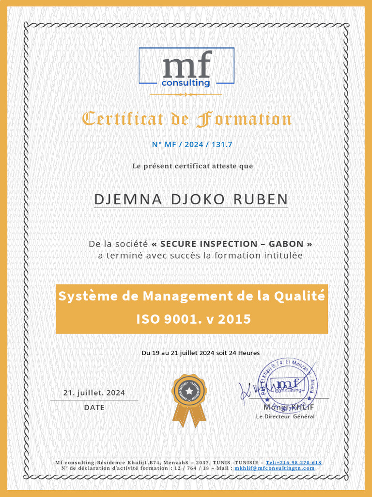 Formation Management de La Qualité - DJEMNA DJOKO RUBEN | PDF