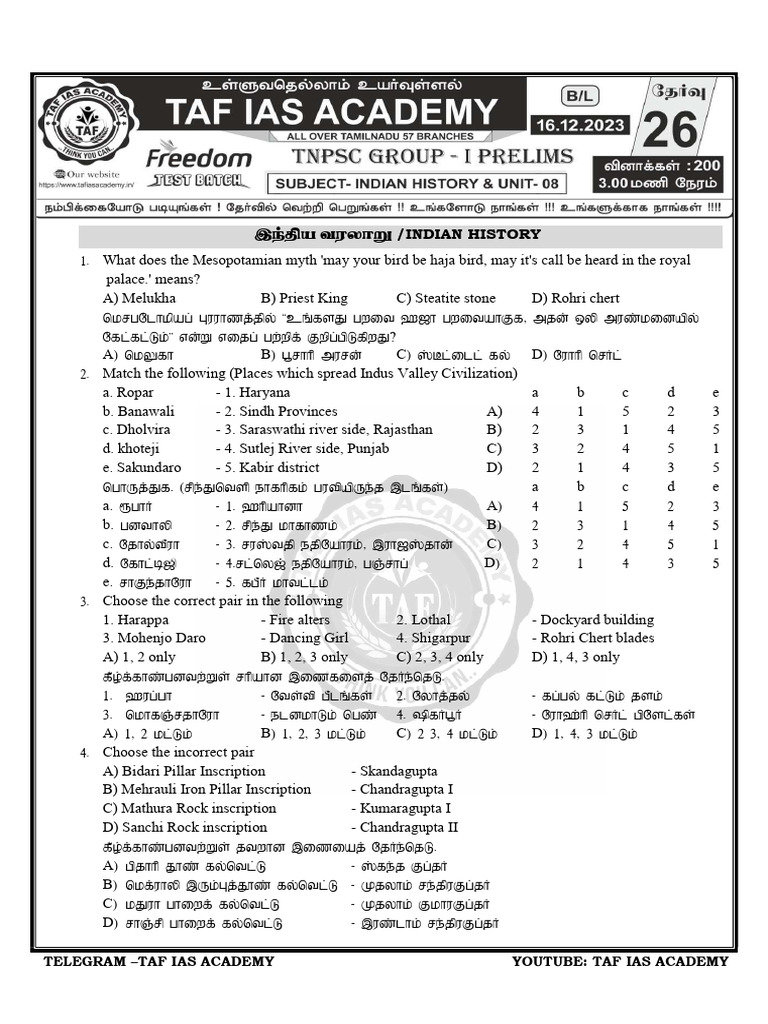indian History: Telegram - Taf Ias Academy Youtube: Taf Ias Academy | PDF