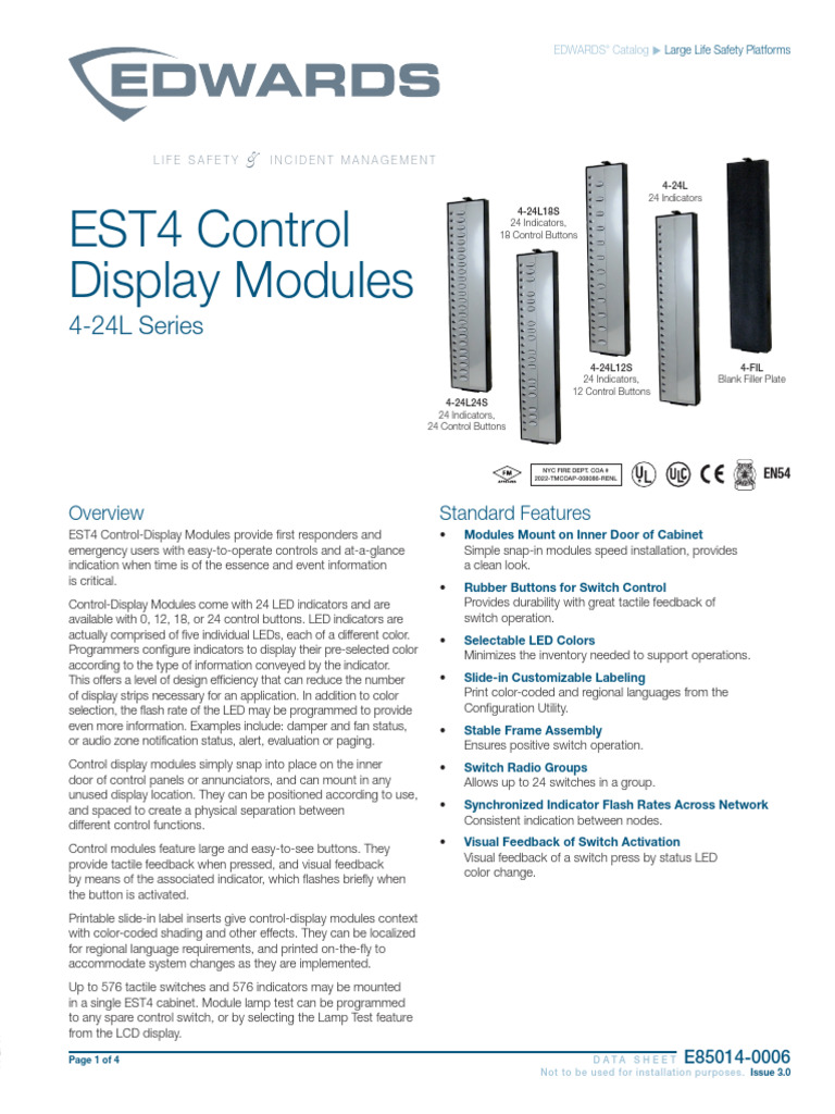 E85014-0006 - EST4 Control Display Modules | PDF