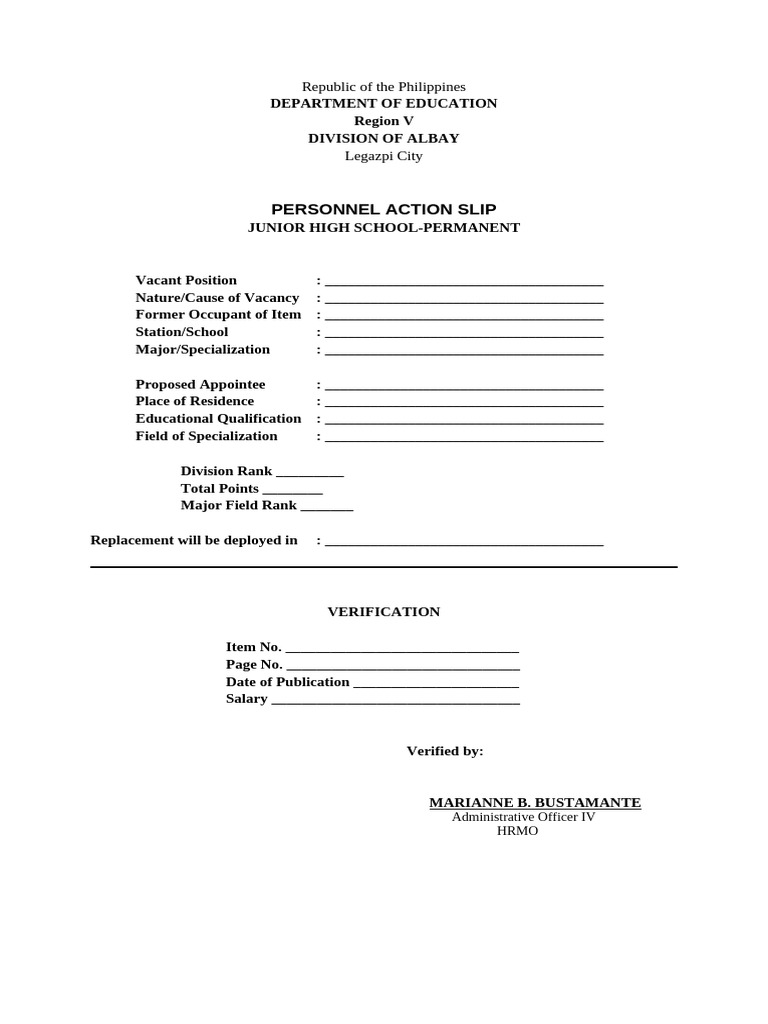 Personnel Action Slip | PDF