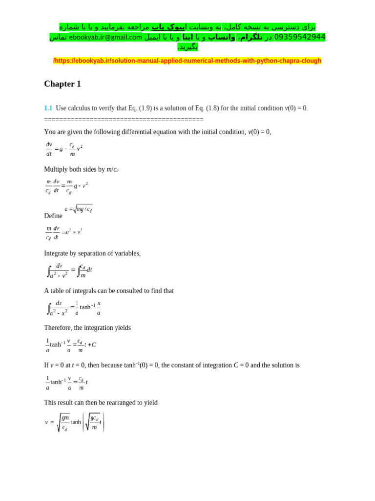 Sample For Solution Manual Applied Numerical Methods With Python by ...