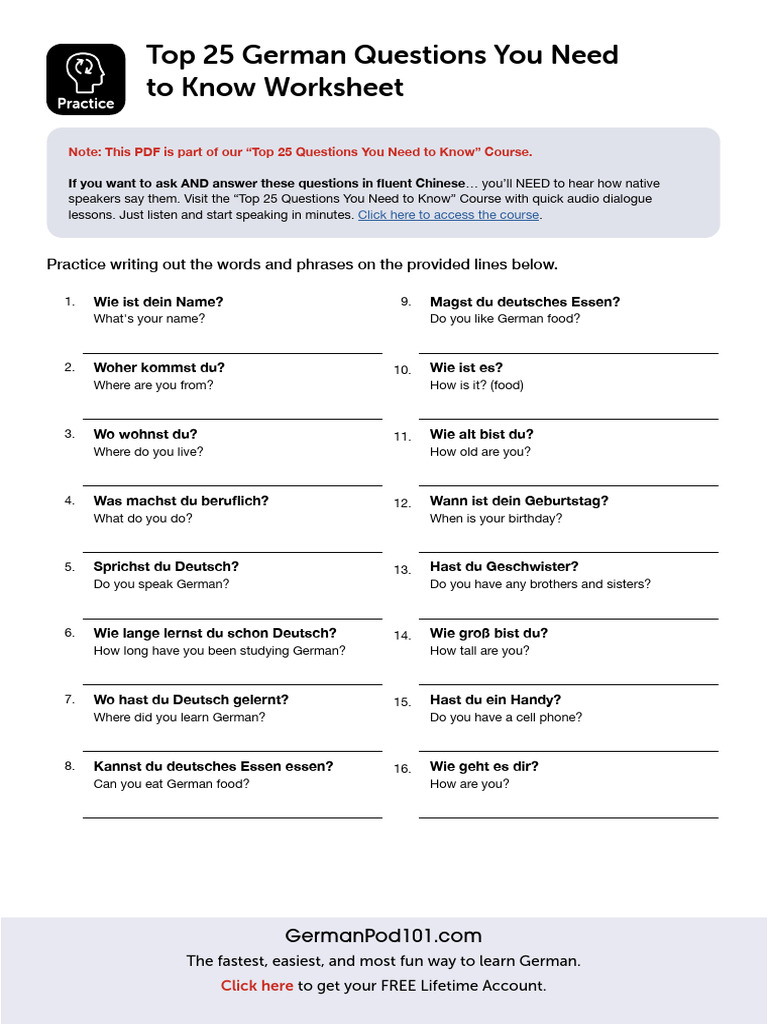 German Top25 Worksheet | PDF