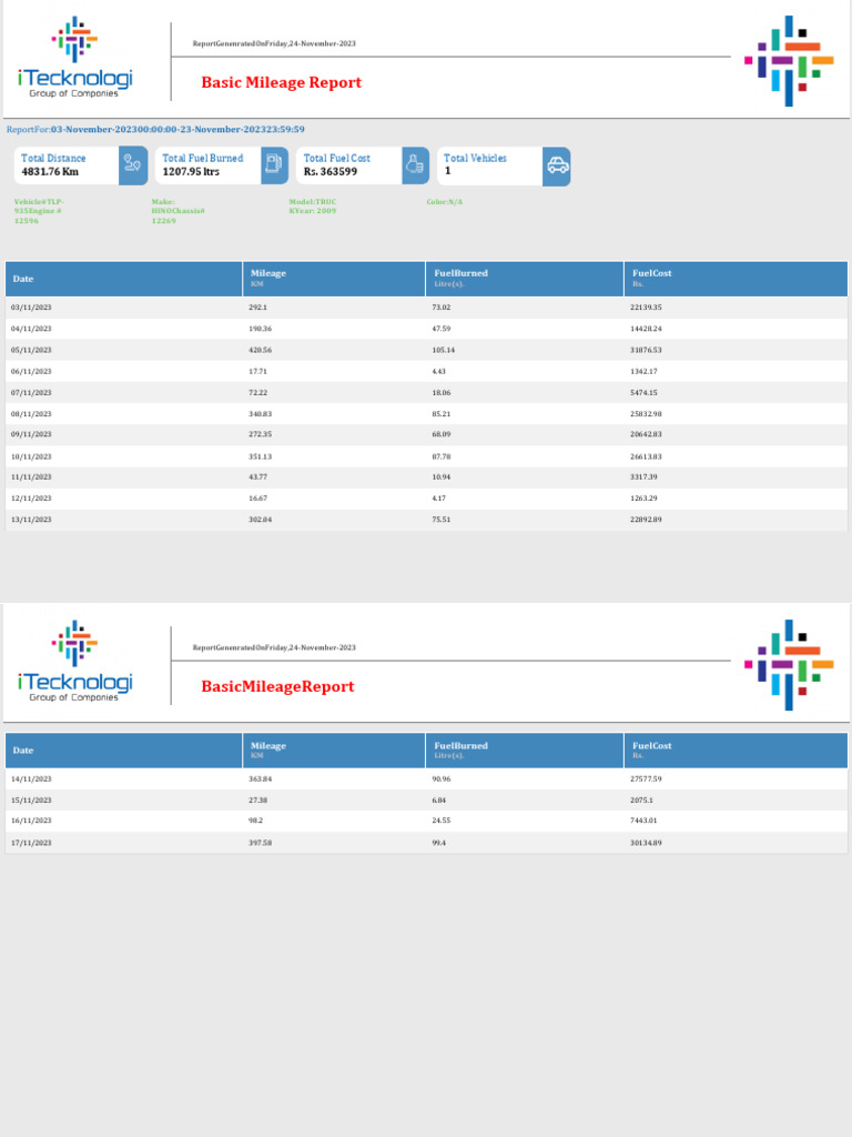Basic Mileage Report | PDF