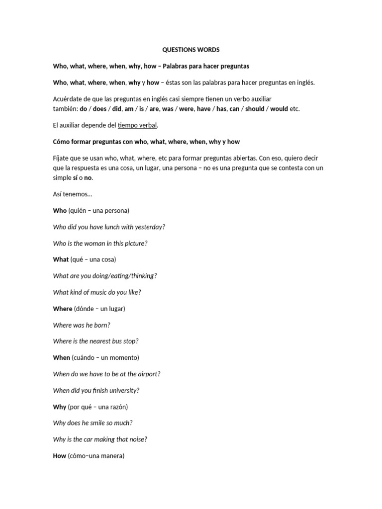 Question Words | PDF