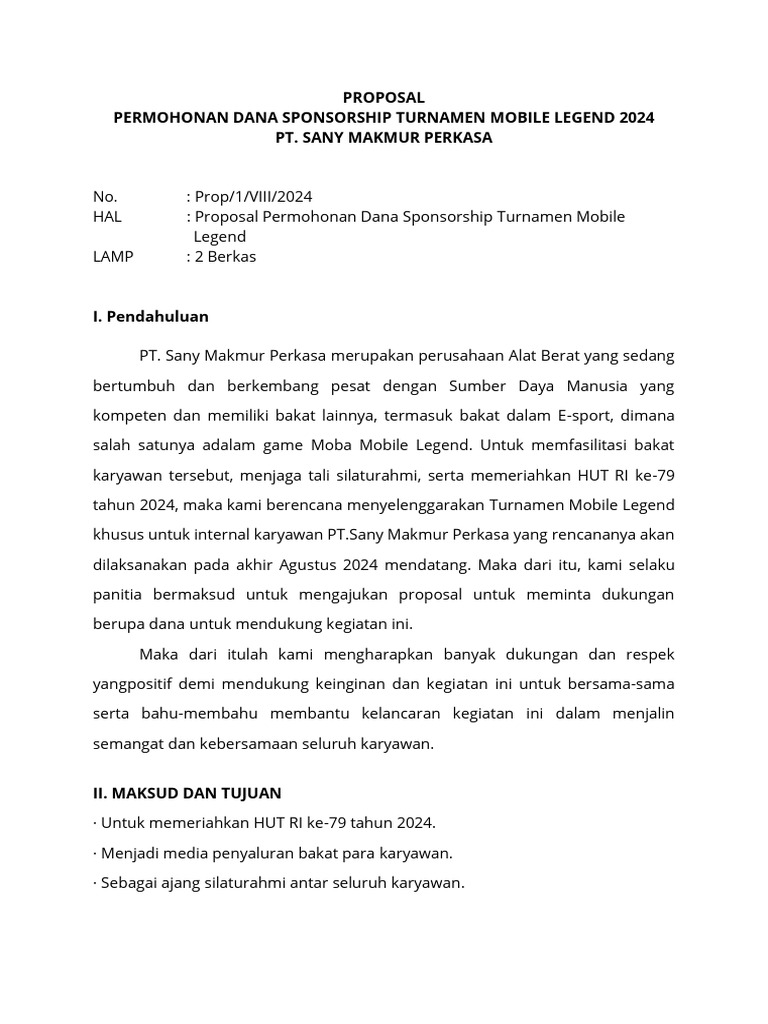 PROPOSAL DANA TURNAMENT ML | PDF