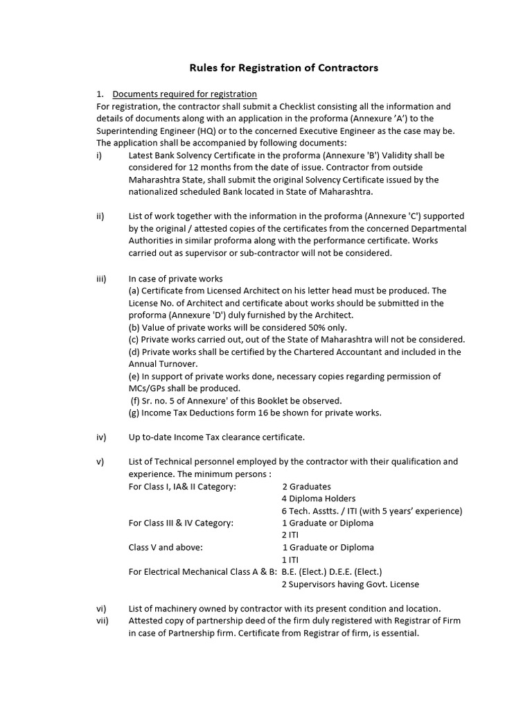 Rules For Registration of Contractors | PDF | Academic Degree ...