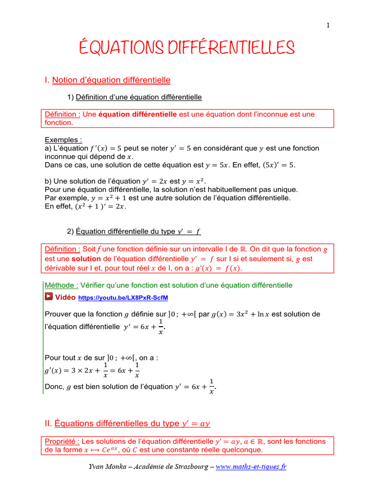 Équations Différentielles: I. Notion D'équation Différentielle | PDF