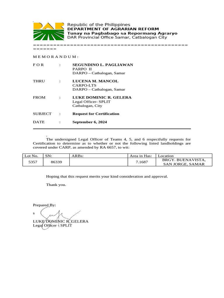 Request For Certification | PDF