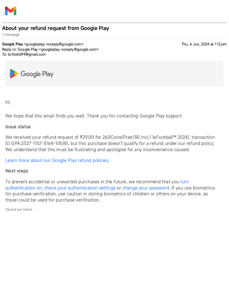 Gmail - About Your Refund Request From Google Play | PDF