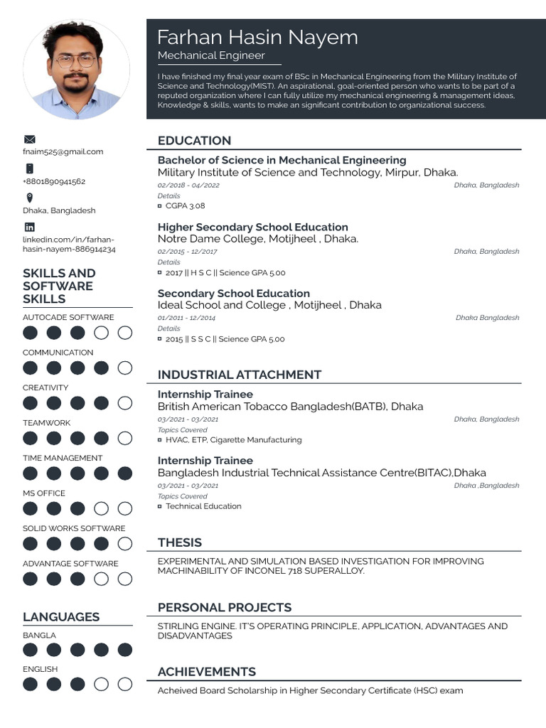 Farhan Hasin Nayem_Mechanical Engineering_MIST | PDF