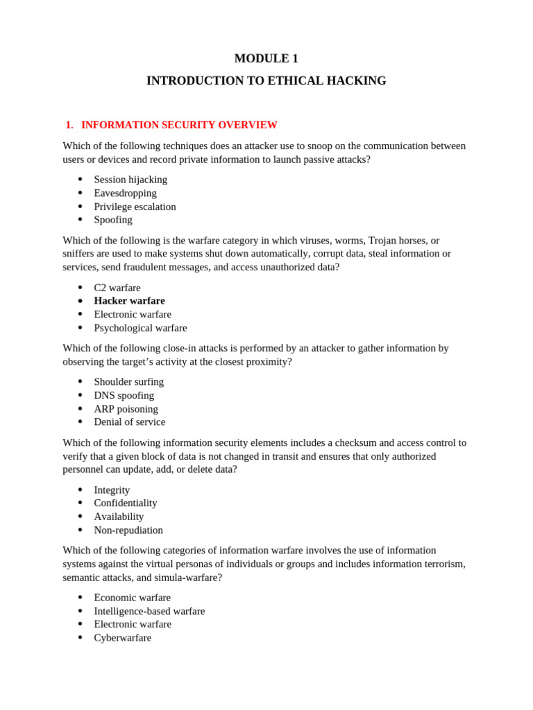 MODULE 1 INTRODUCTION TO ETHICAL HACKING | PDF