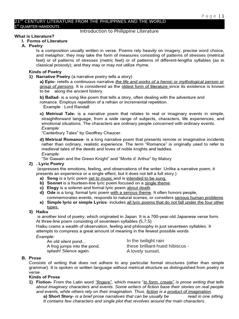 Handouts For The 1st Quarter Exam | PDF