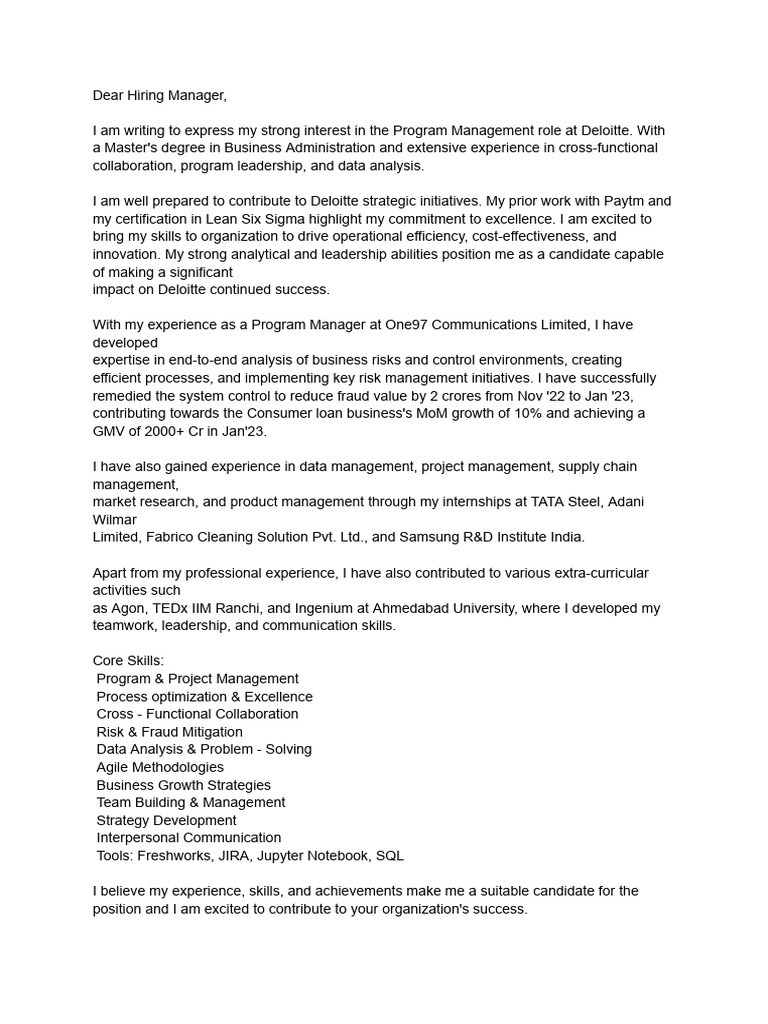 Deloitte Cover Letter | PDF